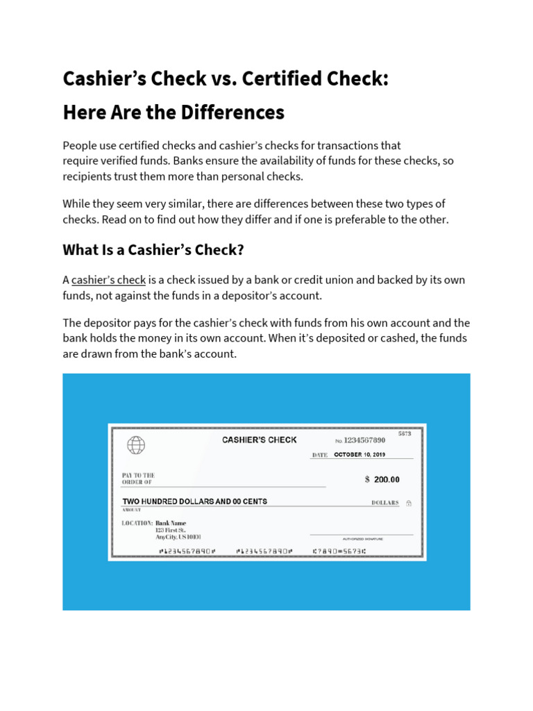 Certified Vs Cashier Check | PDF | Cheque | Cashier's Check