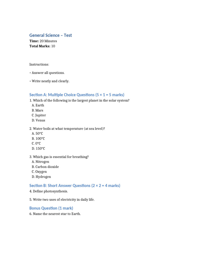 General Science Test | PDF