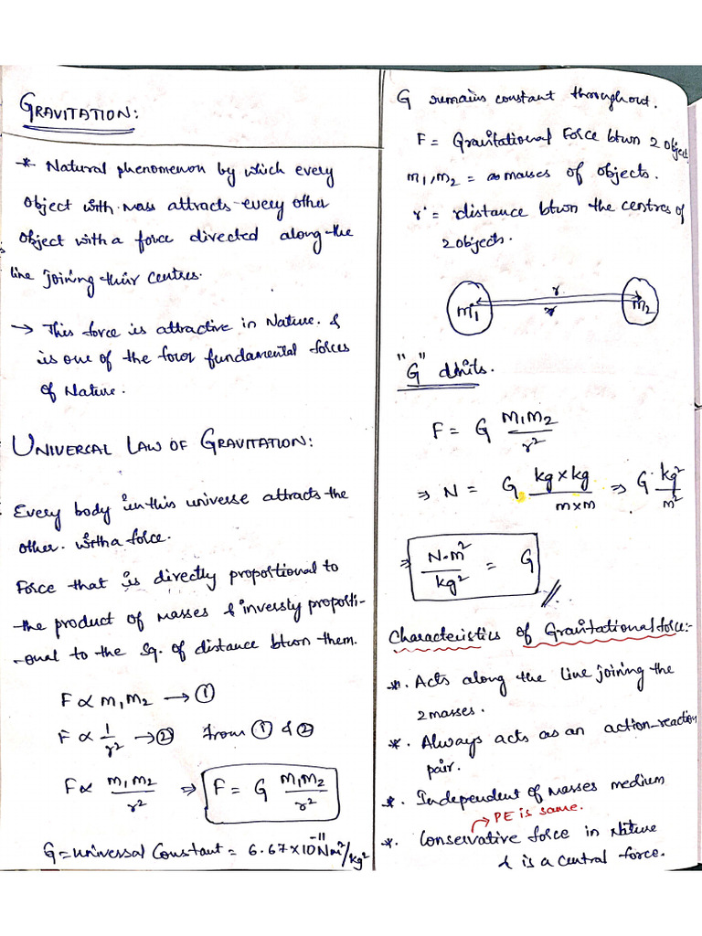 11 A - Gravitation - Notes | PDF