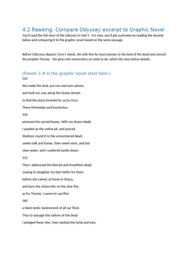 4.2 Reading - Compare Odyssey Excerpt To Graphic Novel | PDF | Odysseus ...