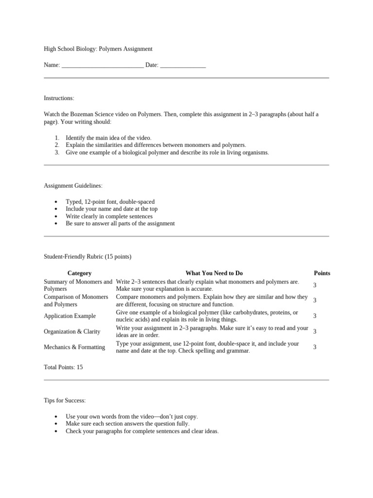 2-3 Polymers and Monomers Assignemnt | PDF | Polymers | Macromolecules