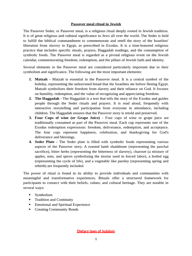 RITUAL PAPER - Jewish, Judaism and Hinduism | PDF | Passover Seder ...