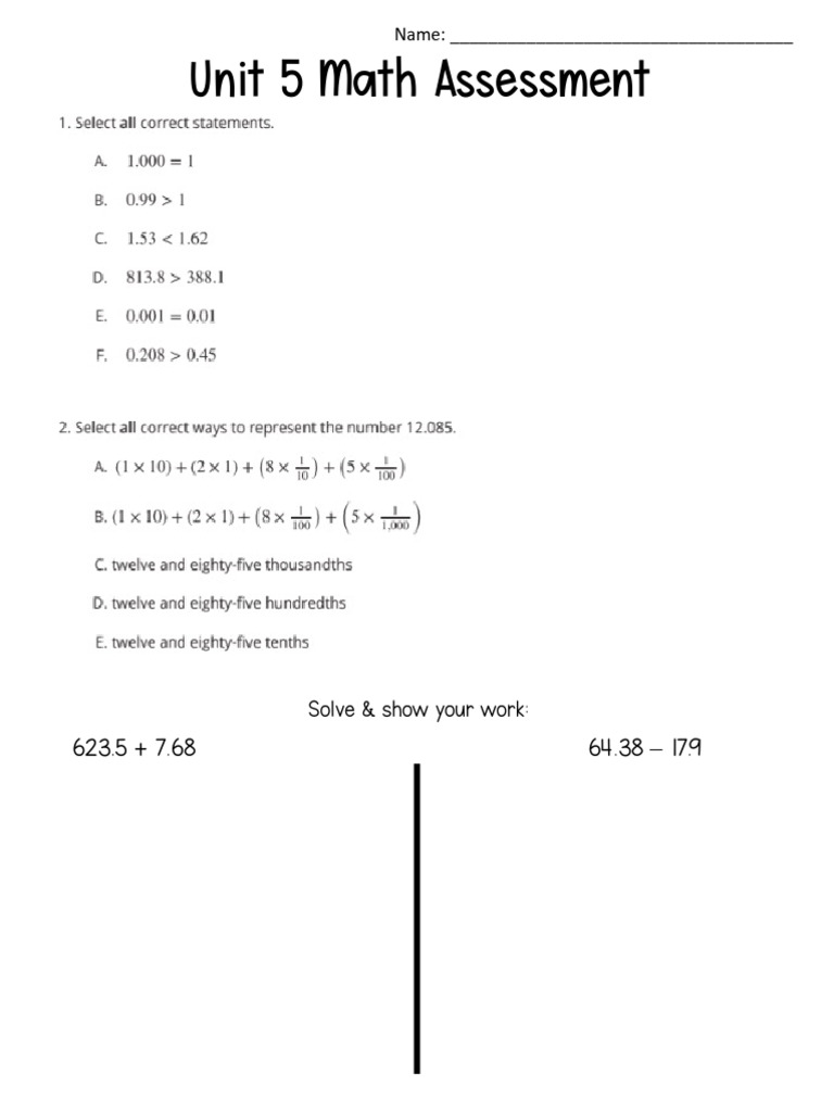 Unit 5 Math Assessment | PDF