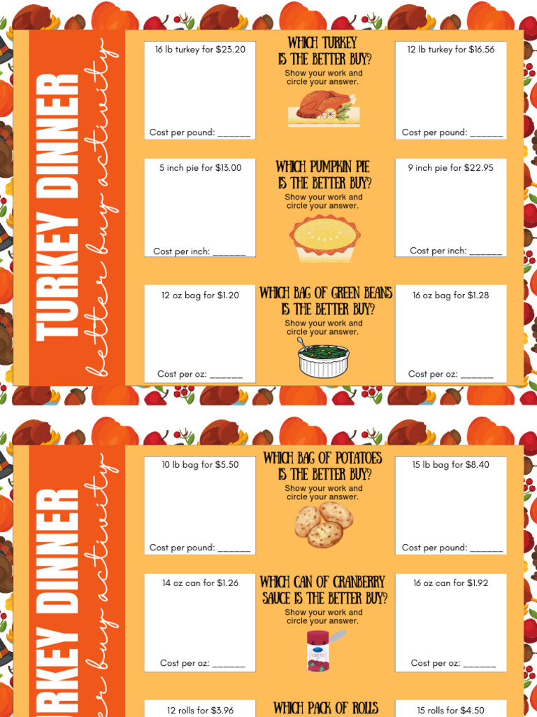 Turkey Dinner Better Buy Activity | PDF | Cuisine Of The Americas ...