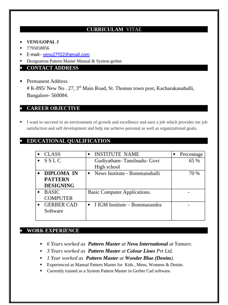 Venugopal j Resume | PDF