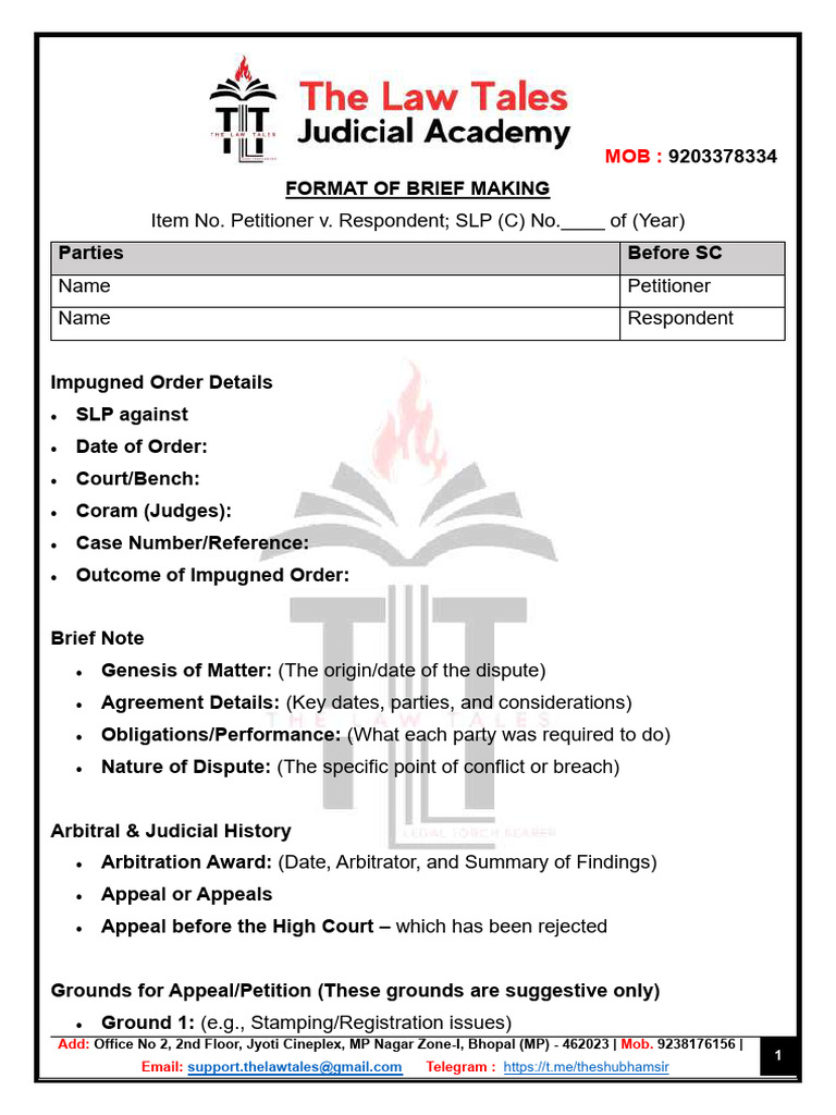 Format of Brief Making | PDF
