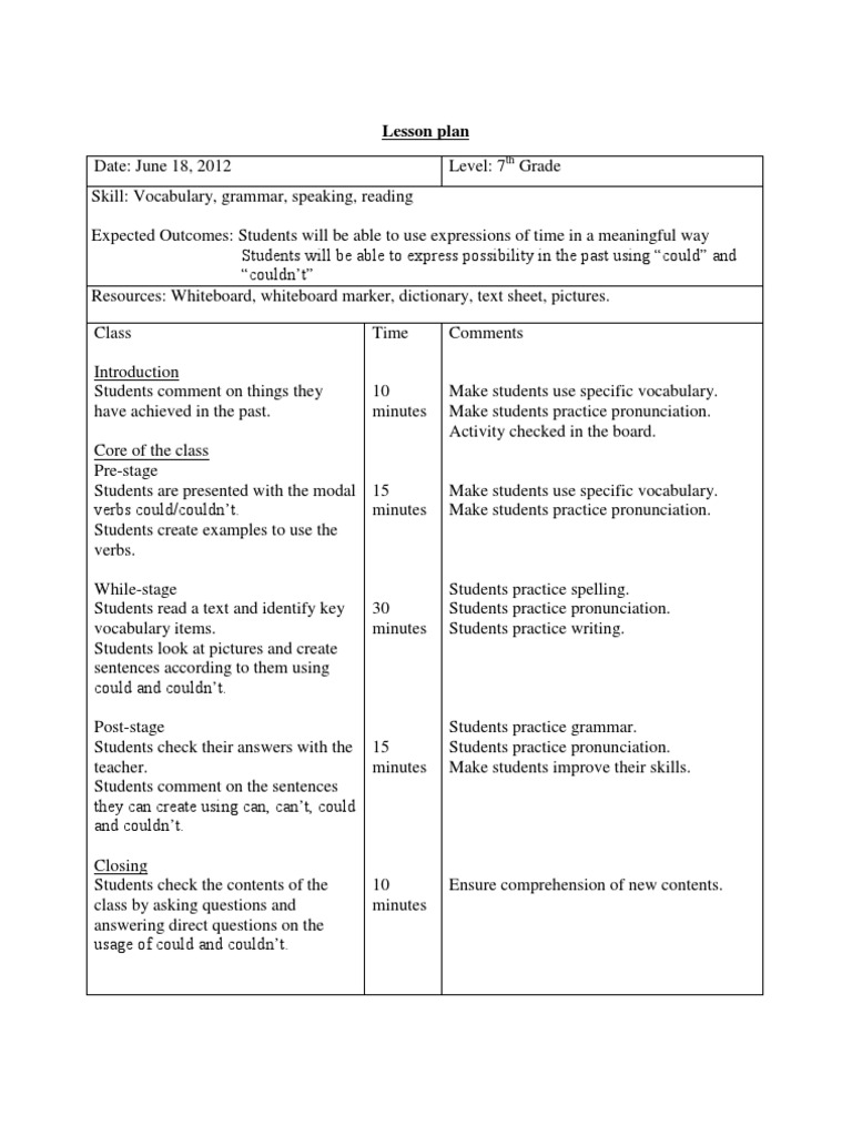 7th Grade Lesson Plan: Modal Verbs | PDF