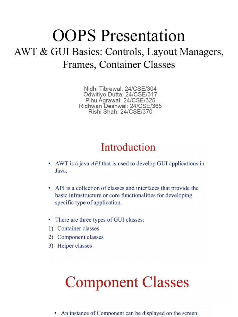 OOPS Presentation AWT & GUI Basics - Controls, Layout Managers, Frames ...