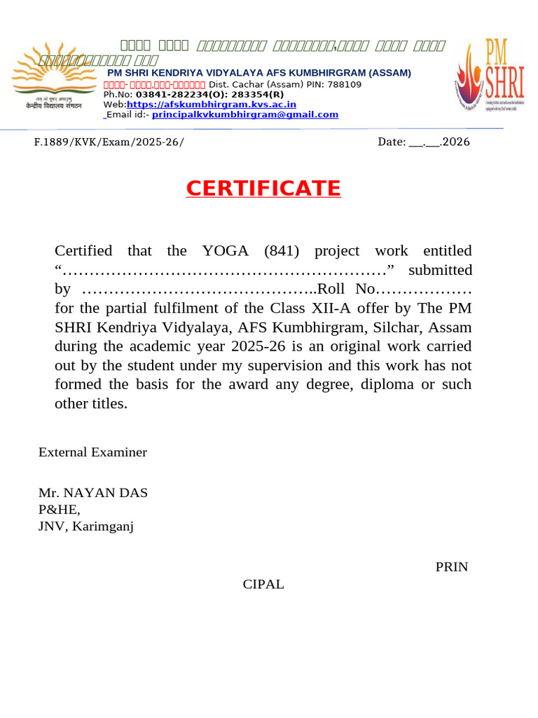 Project Certificate of Class XII-A | PDF