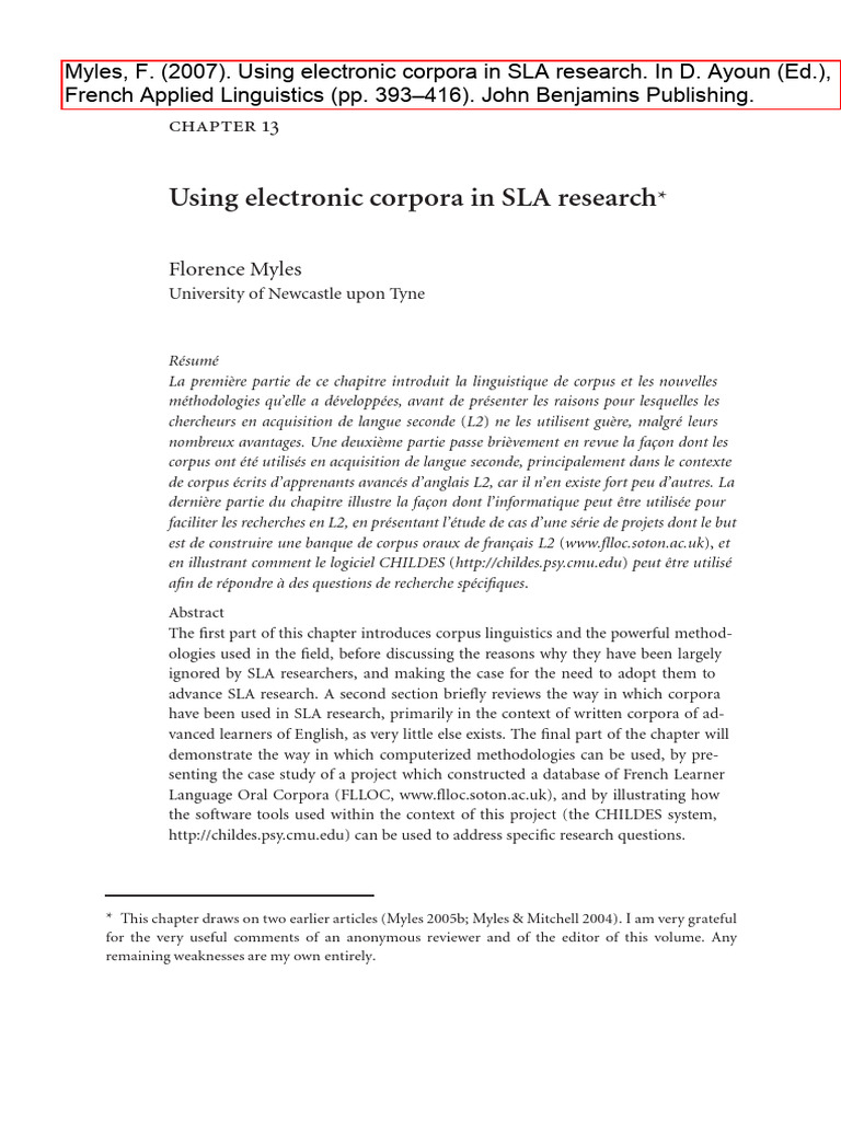 Myles (2007) Using Electronic Corpora in SLA Research | PDF | Second ...