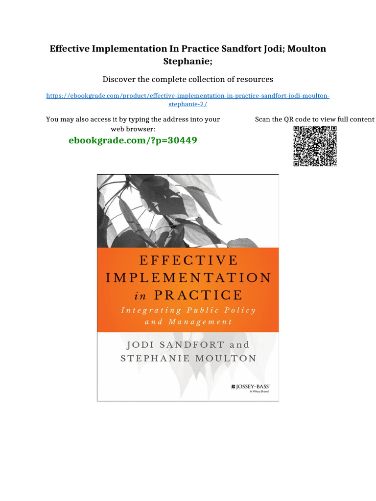Effective Implementation in Practice Sandfort Jodi Moulton Stephanie ...