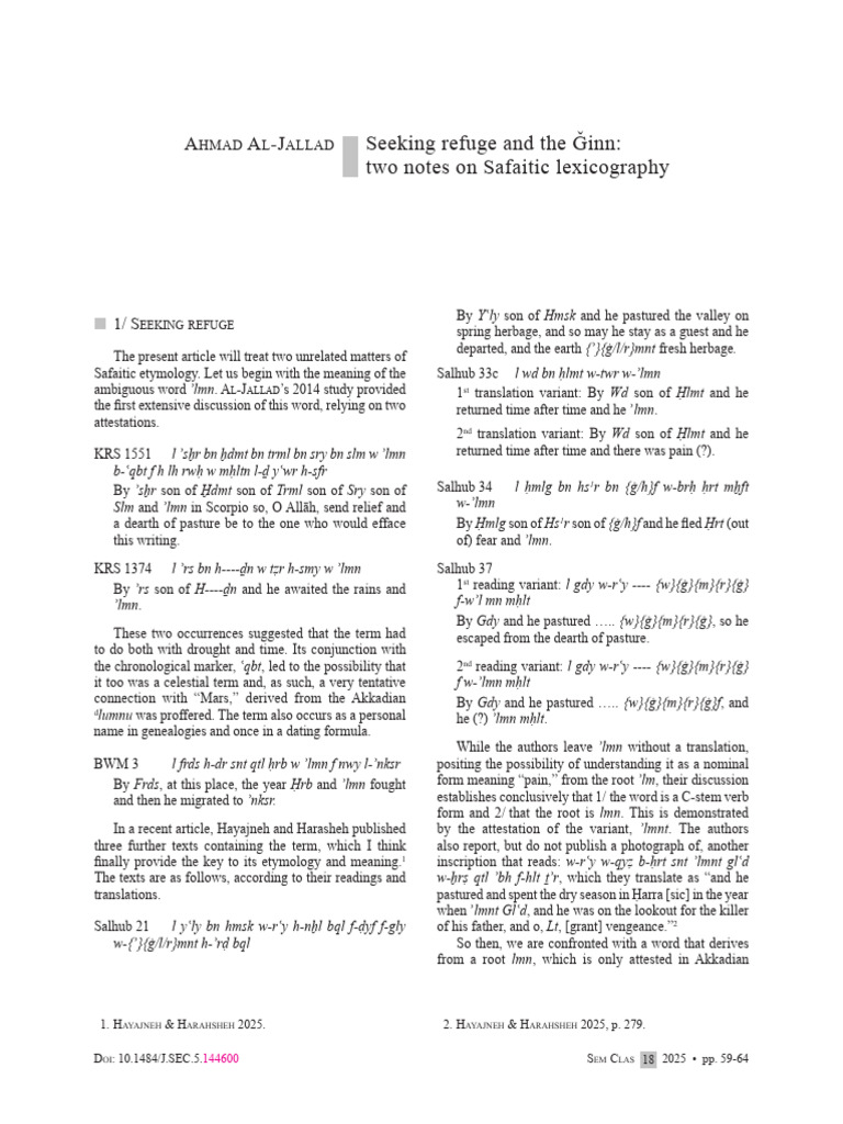 Al Jallad 2025 Seeking Refuge and the i | PDF | Arabs | Linguistics