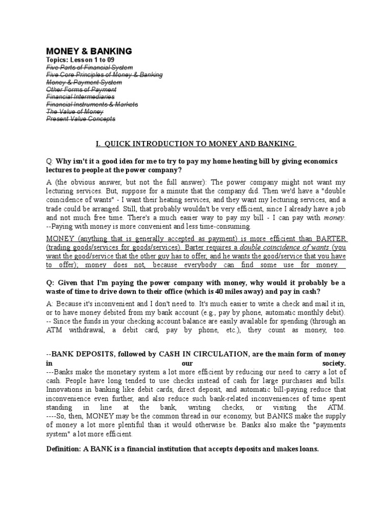 Money & Banking: Topics: Lesson 1 To 09 | PDF | Money Supply | Money
