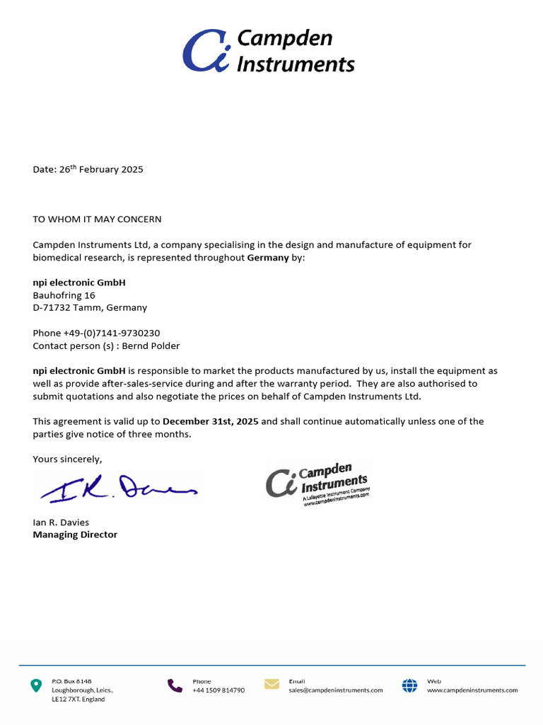 NPI Campden Authorisation Letter 2025 | PDF