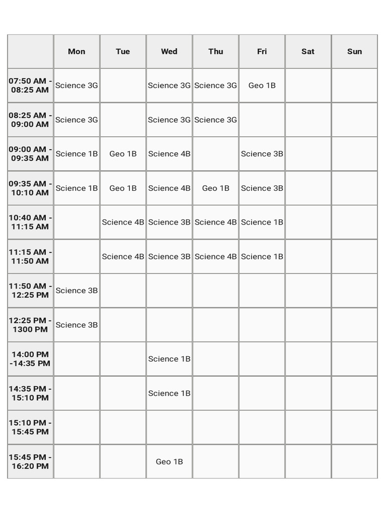 My School Timetable | PDF