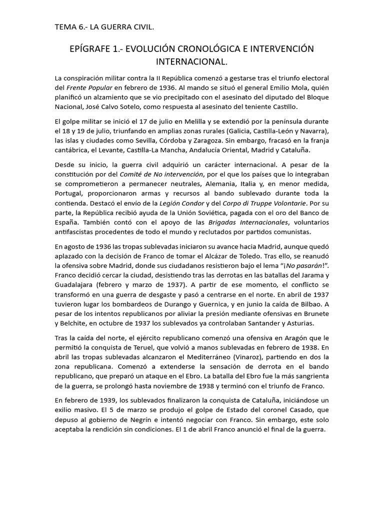 Tema 6. Guerra Civil. Epígrafe 1 | PDF | guerra civil Española ...