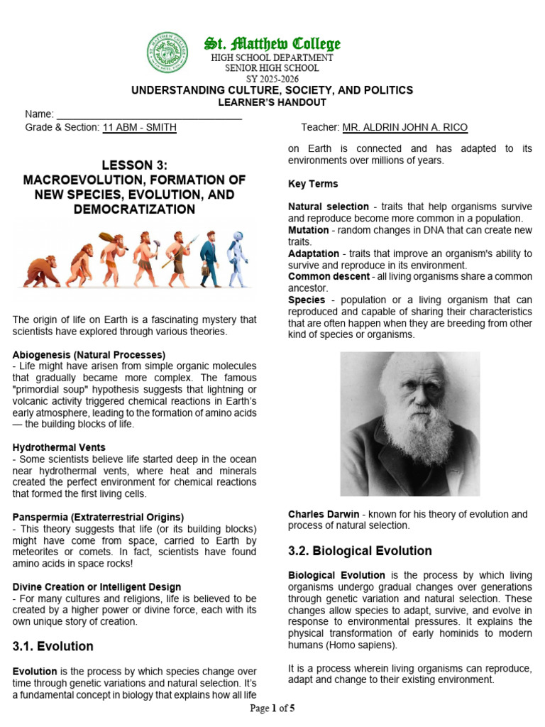 Handout 4 Evolution and Human Democratization | PDF | Homo | Human ...