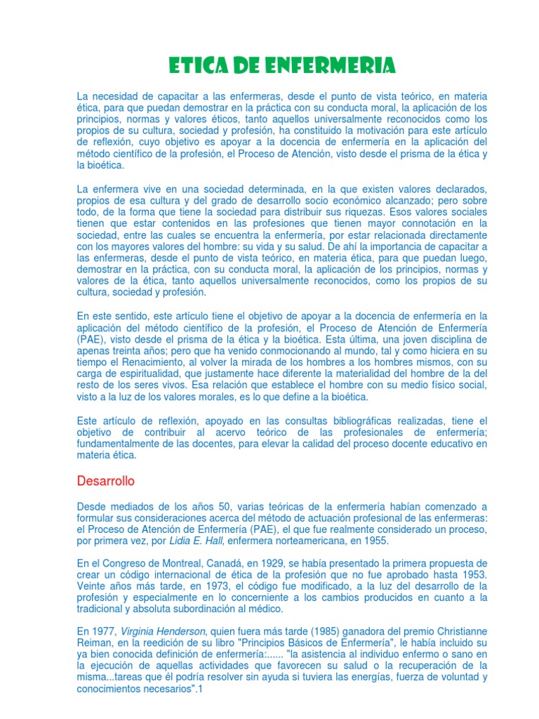 Etica de Enfermeria | PDF | Enfermería | Bioética