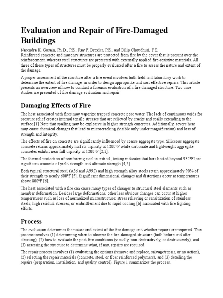 Evaluation and Repair of Fire-Damaged Buildings | PDF | Reinforced ...