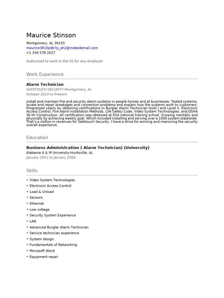 Resume Maurice Stinson | PDF | Security Alarm | Computer Network