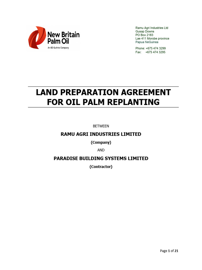 250925_Paradise Building Systems Land Preparation Agreement for Oil ...