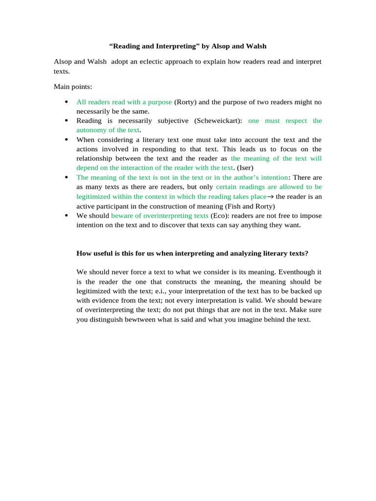 Reading and Interpreting by Alsop Main Points | PDF