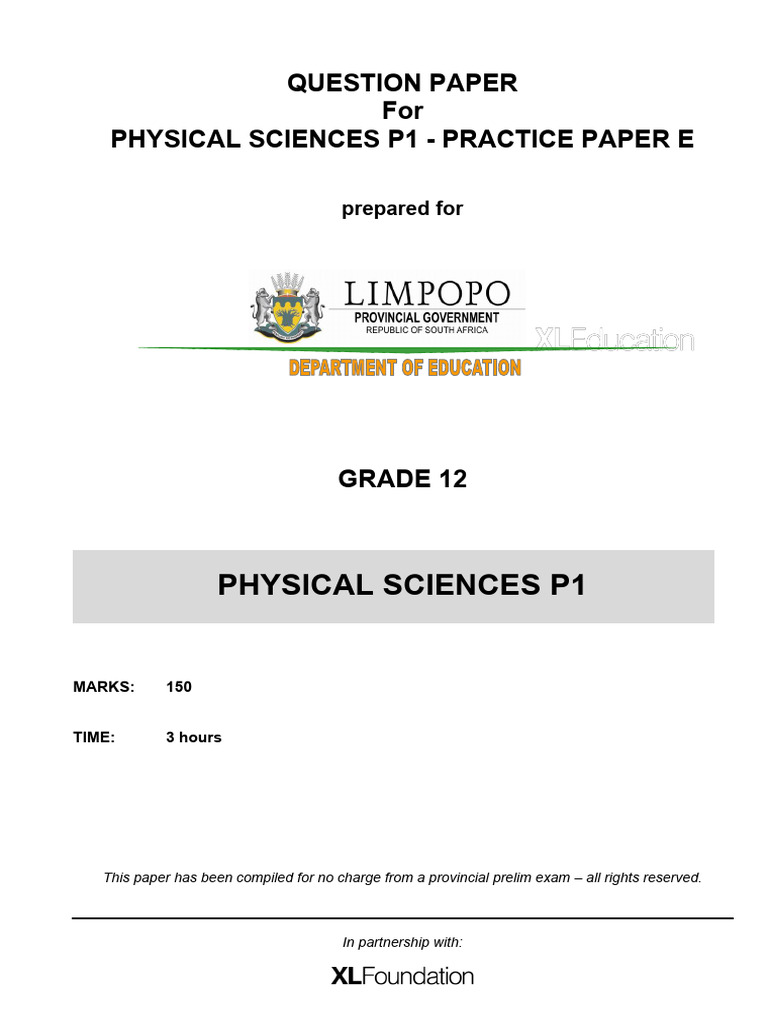Phys Sci Prac P1-E QP (LMP) | PDF | Force | Mass