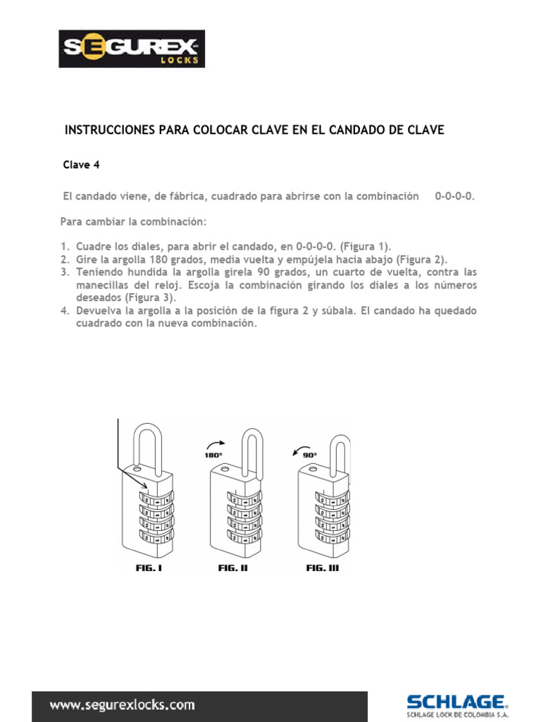 Instrucciones Candado Clave | PDF