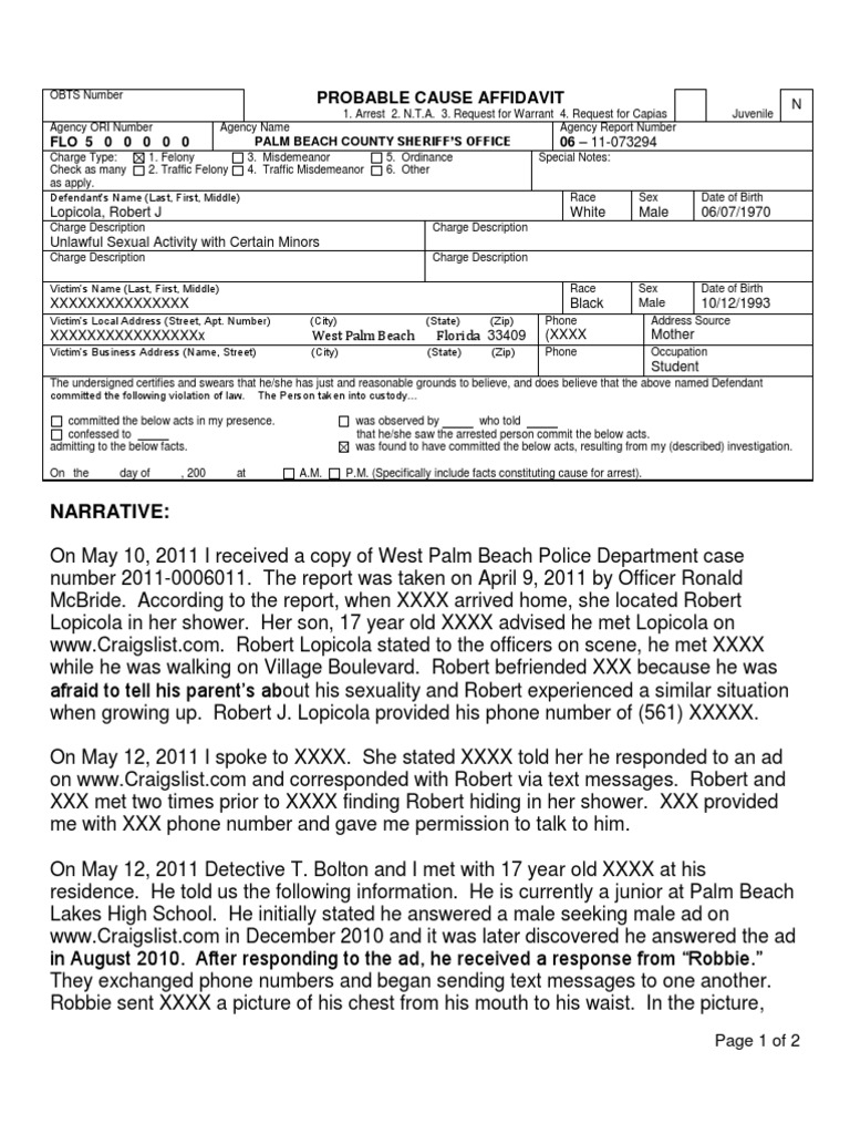 PC Rob Lopicola #2 | PDF | Arrest Warrant | Sexual Intercourse