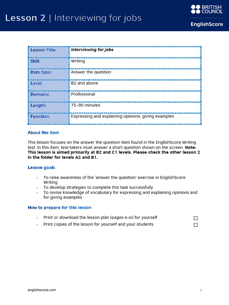 EnglishScore Writing Test Lesson 2 B2-C1 | PDF | Question | Salary