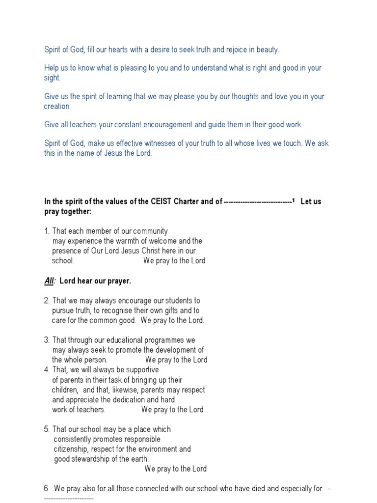 In The Spirit of The Values of The CEIST Charter and of - Let Us Pray ...