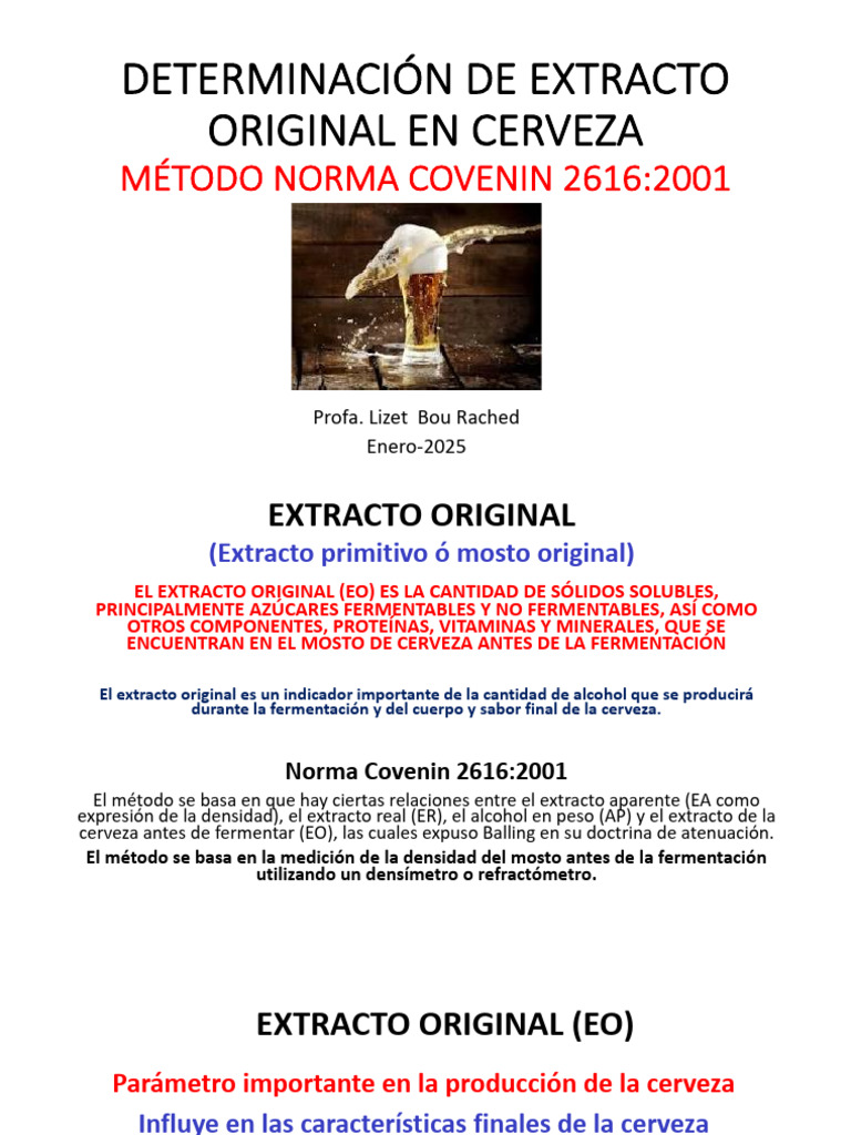 5.determinación de Extracto Orginal y Nitrógeno Total en Cerevza | PDF ...