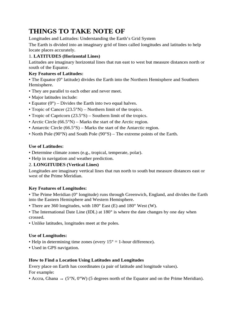 Things to Note Social Studies | PDF | Longitude | Latitude
