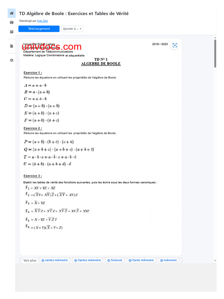 TD Algèbre de Boole - Exercices Et Tables de Vérité | PDF