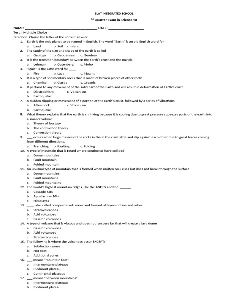 PT_SCIENCE 10_Q1 (1) | PDF | Volcano | Rock (Geology)