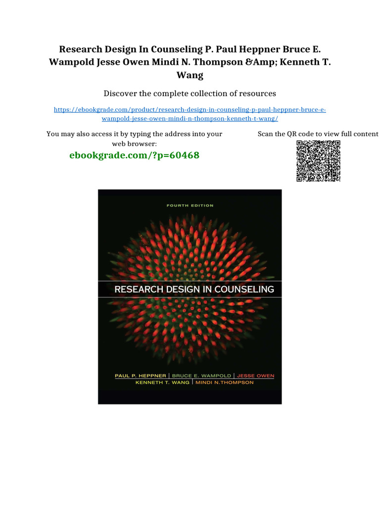 Research Design in Counseling P. Paul Heppner Bruce E. Wampold Jesse ...