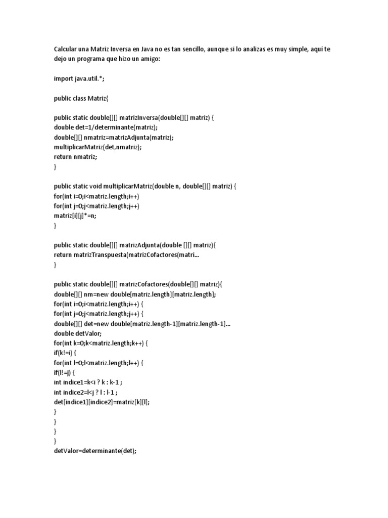 Calcular Matriz Inversa en Java | PDF
