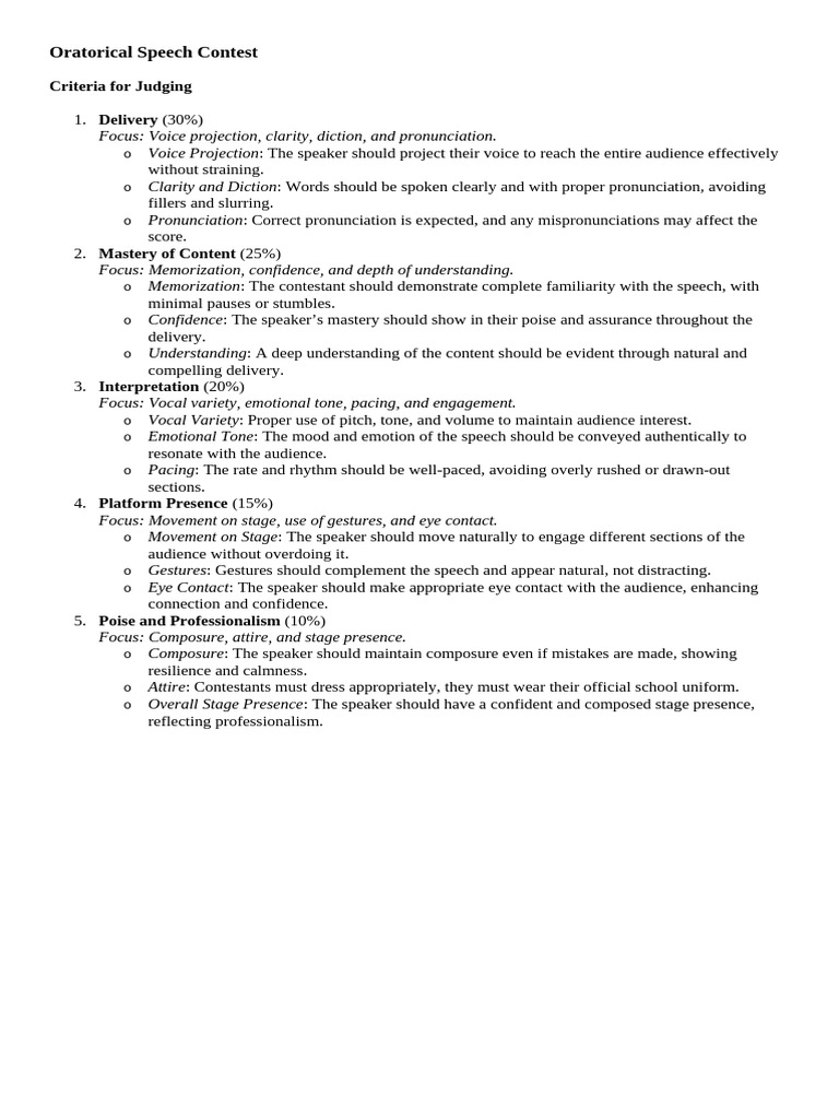 Oratorical Criteria and Piece | PDF | Adam | Speech