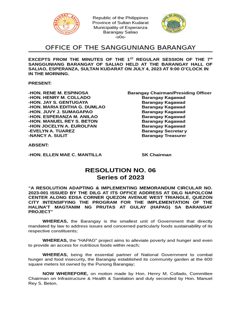 Resolution For Gulayan Sa Barangay | PDF | Economies | Poverty