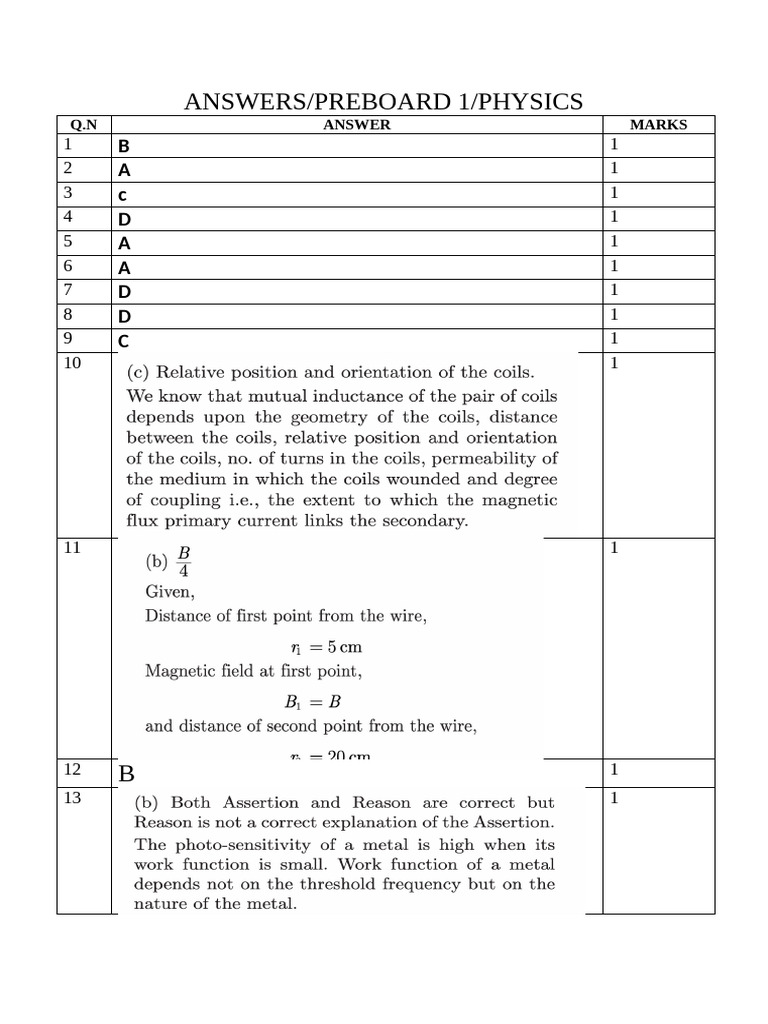 Xii -Set a- (Topper) -Physics Answerkey | PDF | Refraction | Physical ...