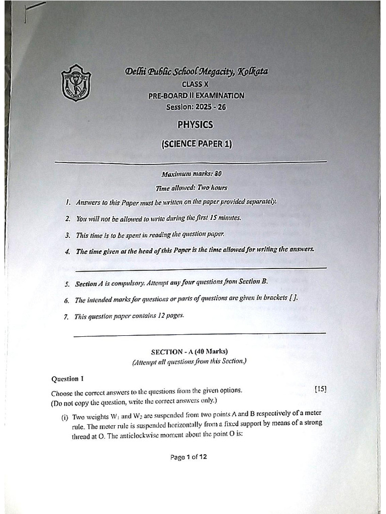 Physics X Preboards II DPS Megacity 2025-26 | PDF