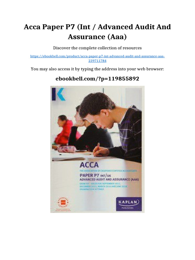 ACCA paper P7 (INT / advanced audit and assurance (AAA) updated 2025 ...