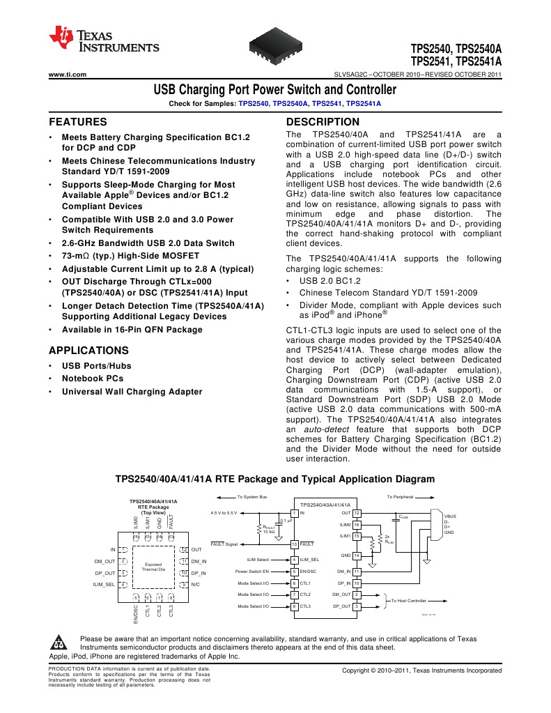 Tps 2540 | PDF | Usb | Battery Charger