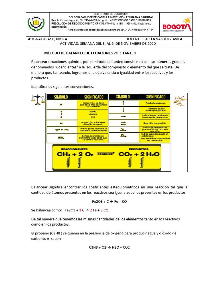 Método de Balanceo de Ecuaciones Por Tanteo - Octavo | PDF | Hidróxido ...
