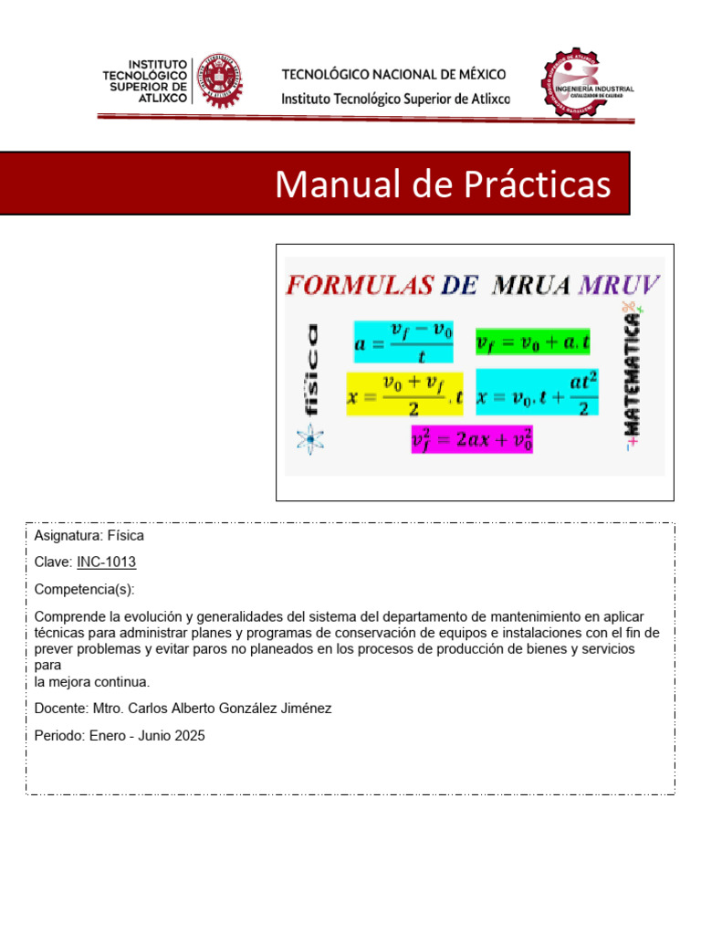 Formato-Manual de Práctica 4 MRUA 2025 | PDF | Aceleración | Velocidad