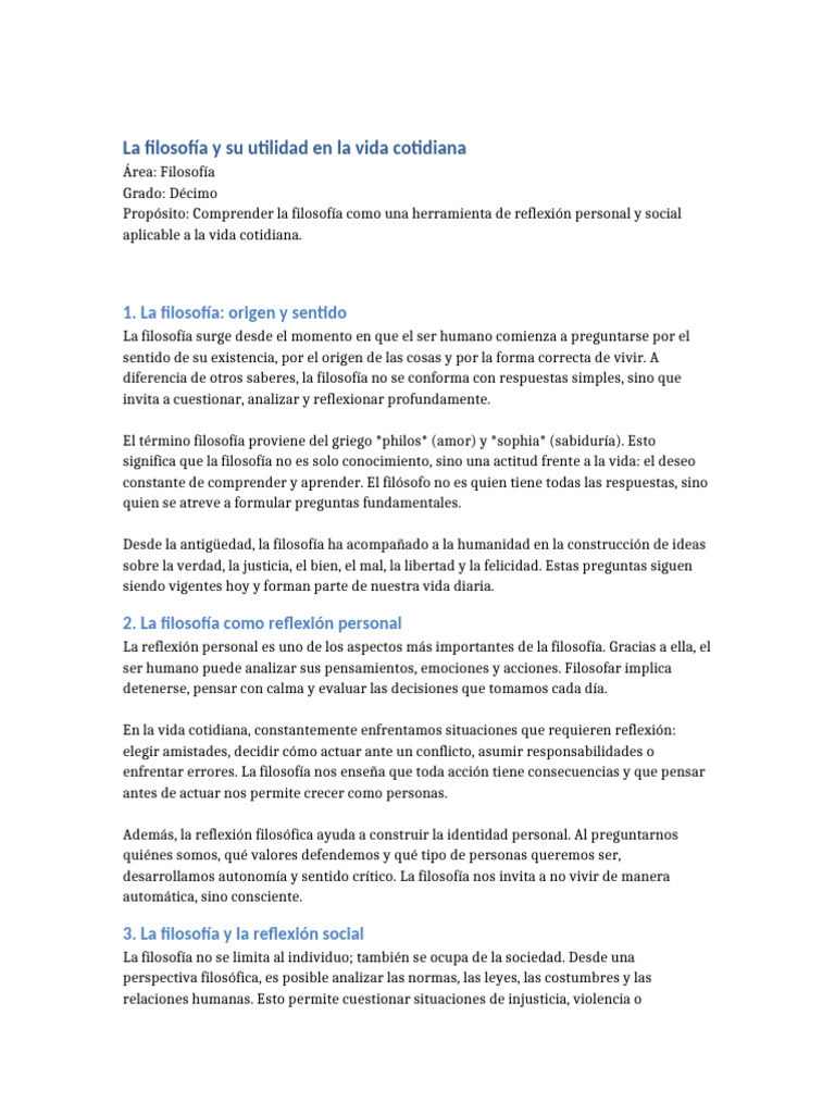 Explicacion Profunda Filosofia Grado Decimo | PDF | Pensamiento | Sociedad