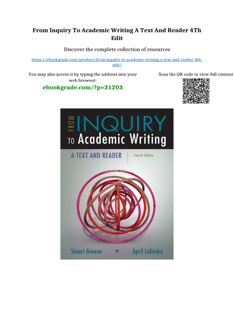 From Inquiry to Academic Writing A Text and Reader 4th Edit available ...