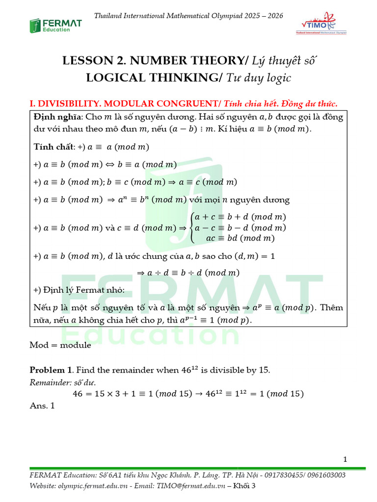 Lesson 2. Number Theory. Logical thinking (bài giảng)_full | PDF