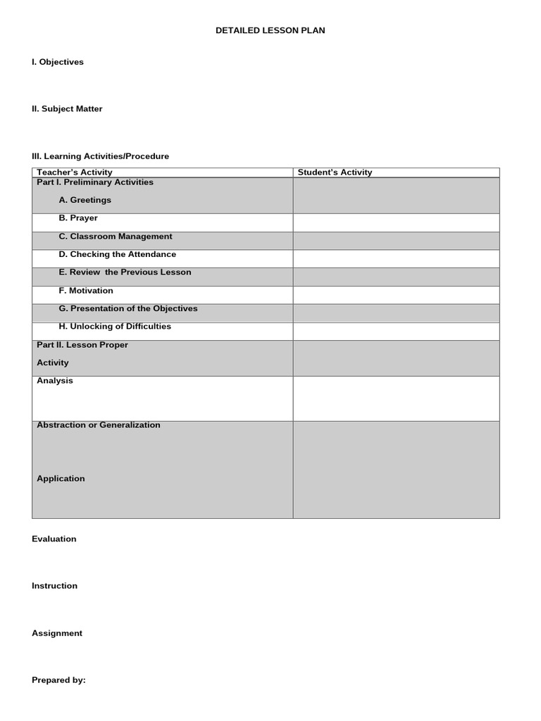 Detailed Lesson Plan Format | PDF
