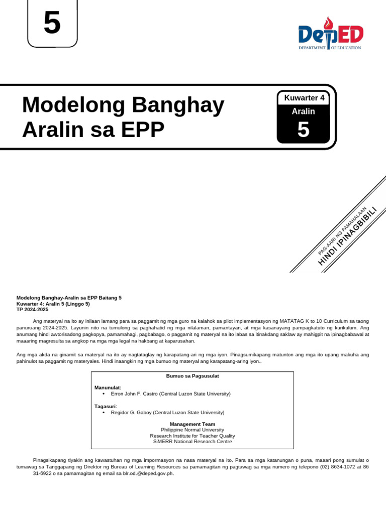 Q4 LE EPP 5 Lesson 5 Week 5 | PDF